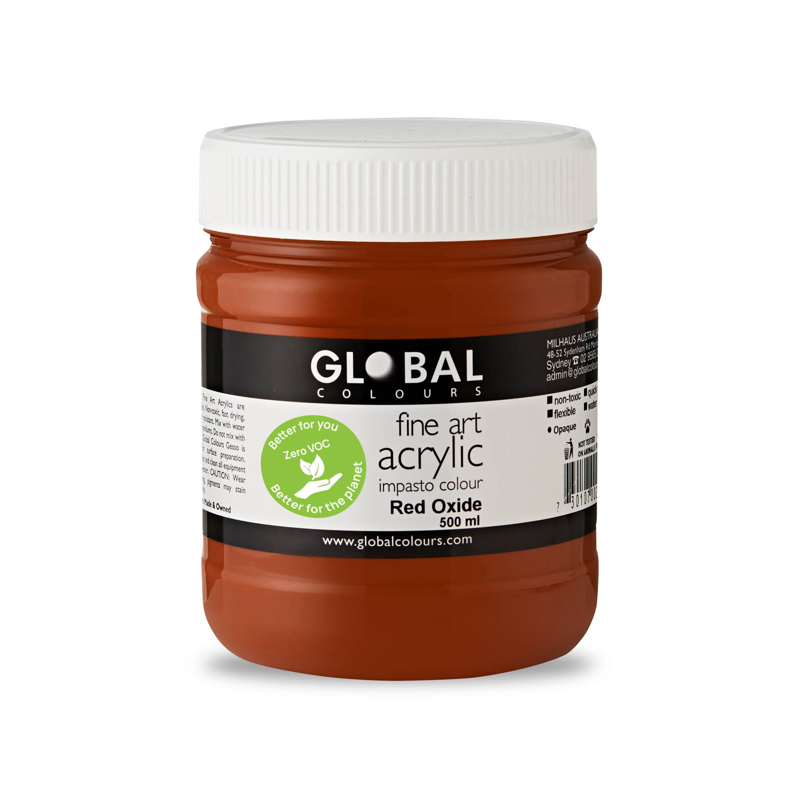 Global Colours Red Oxide - Eco-Friendly Fine Art Acrylic Artist Paint 500ml